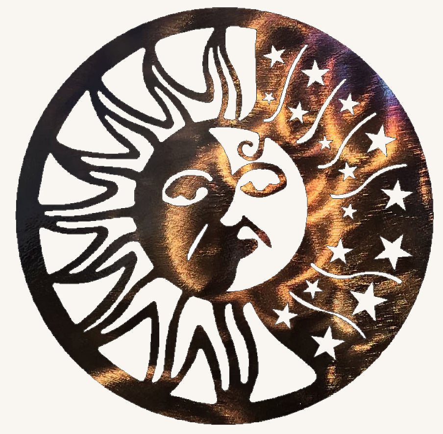 Sunface with Stars Metal Art Sculpture - 12", 16", 22" or 28 ...