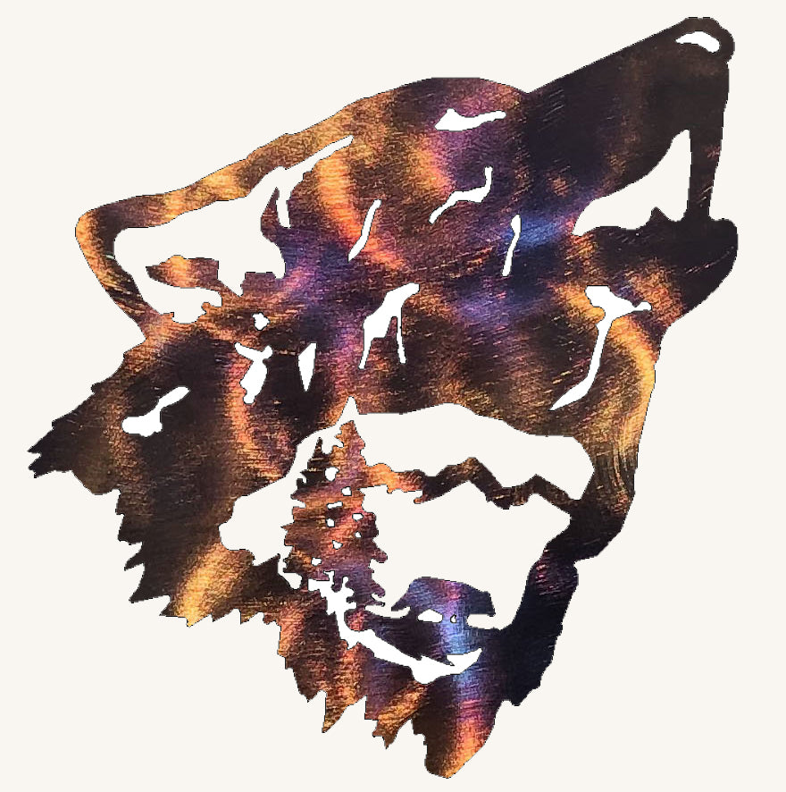 Wolf Head with Bear and Tree Interior (#104) – Mountain Metal Arts
