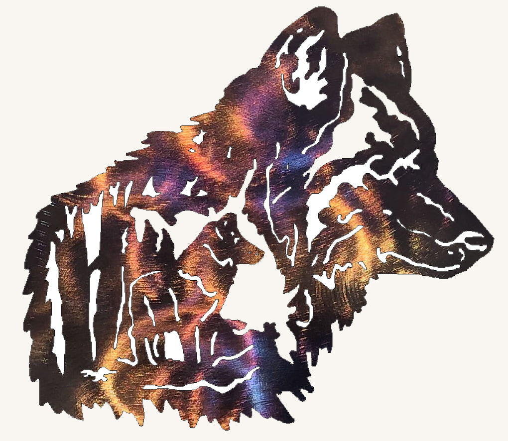 Wolf Head with Wolf and Tree Interior Metal Art (#106) – Mountain Metal ...
