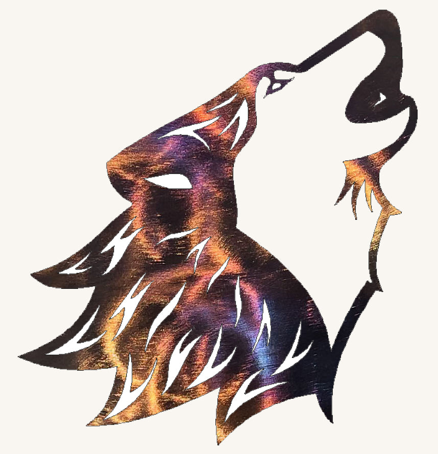 Wolf Head Howling with Cut Out Face Metal Art (#127) – Mountain Metal Arts
